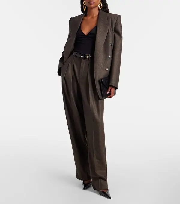 Saint Laurent Herringbone Wool Wide-leg Pants