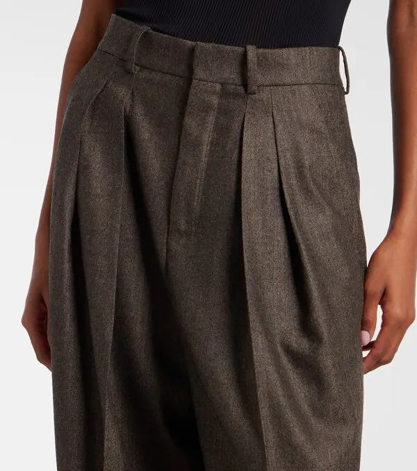 Saint Laurent Herringbone Wool Wide-leg Pants