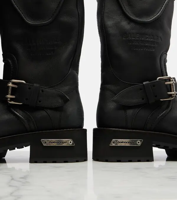 Balenciaga Leather Buckled Combat Boots - Black