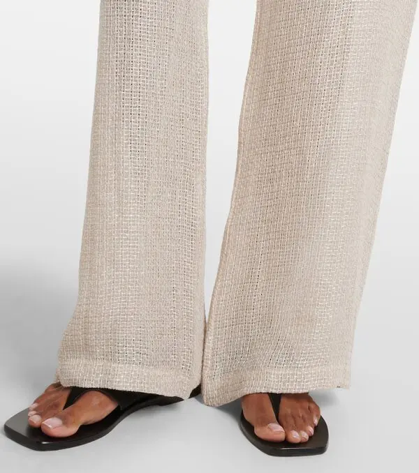 LESET Stella Sequined Linen-blend Wide-leg Pants