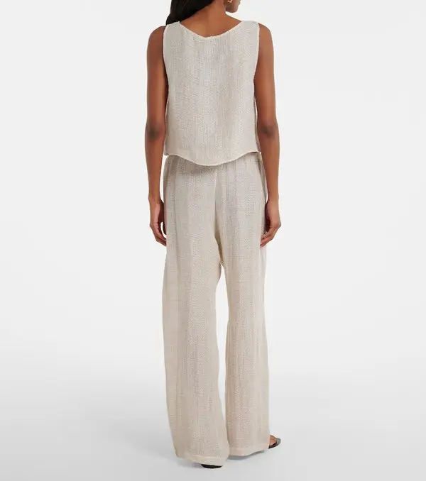 LESET Stella Sequined Linen-blend Wide-leg Pants
