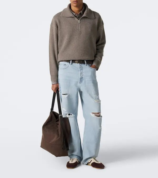 FRAME Baggy Distressed Wide-leg Jeans