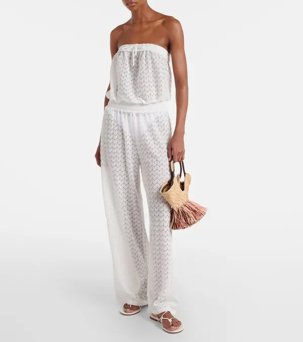 Melissa Odabash Viv Sheer Pointelle Cotton-blend Jumpsuit