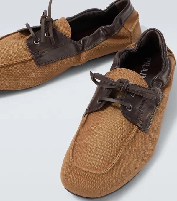 Prada Shuffle Leather-trimmed Canvas Boat Shoes - Brown