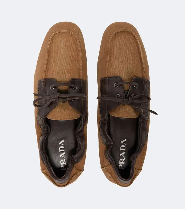 Prada Shuffle Leather-trimmed Canvas Boat Shoes - Brown
