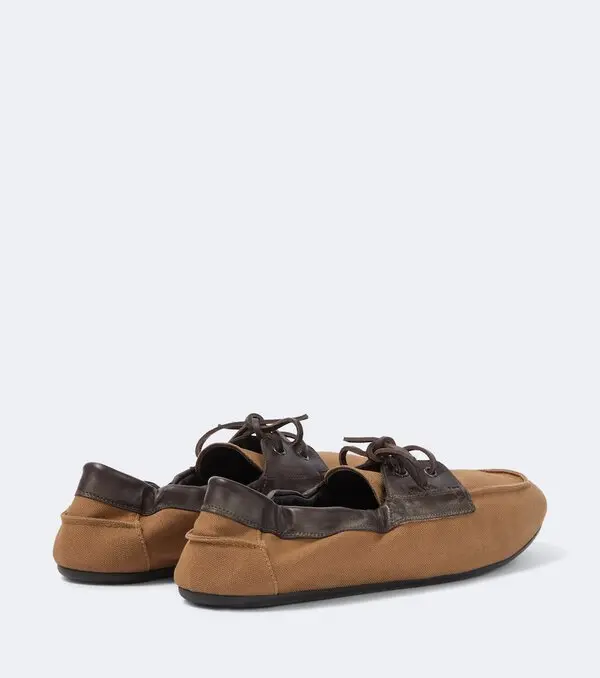Prada Shuffle Leather-trimmed Canvas Boat Shoes - Brown