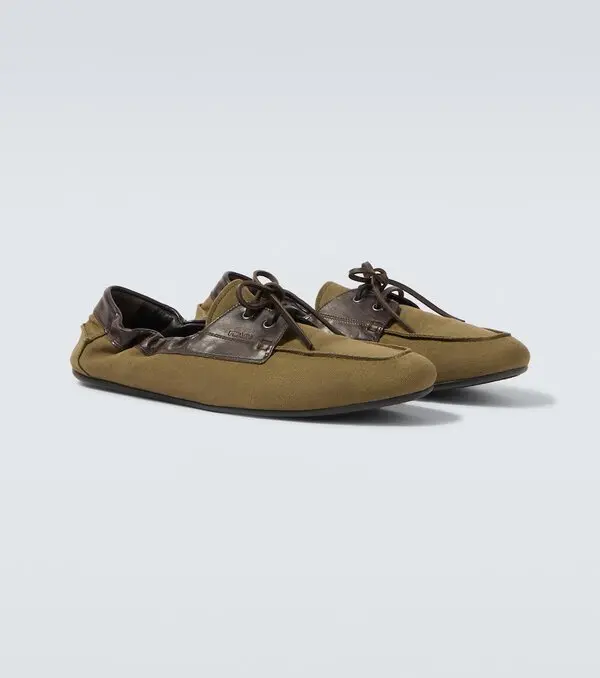 Prada Shuffle Leather-trimmed Canvas Boat Shoes - Green