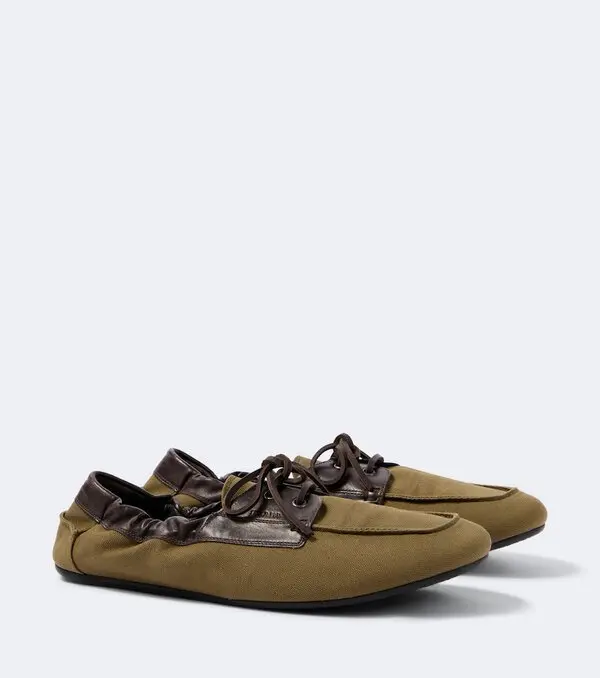Prada Shuffle Leather-trimmed Canvas Boat Shoes - Olive