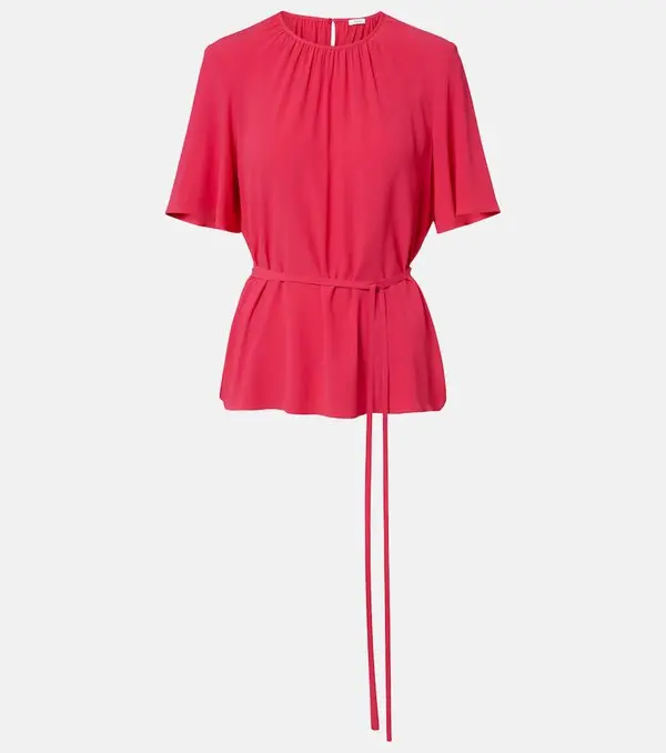 JOSEPH Libby Belted Crepe Blouse - Pink