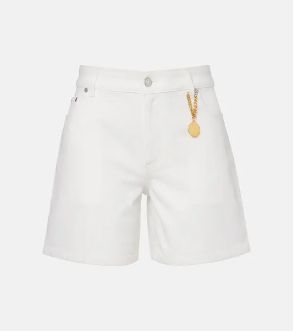 Stella McCartney Cotton Denim Shorts With Detachable Chain - White