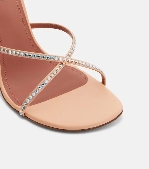 Amina Muaddi Sally Crystal-embellished Satin Mules - Beige