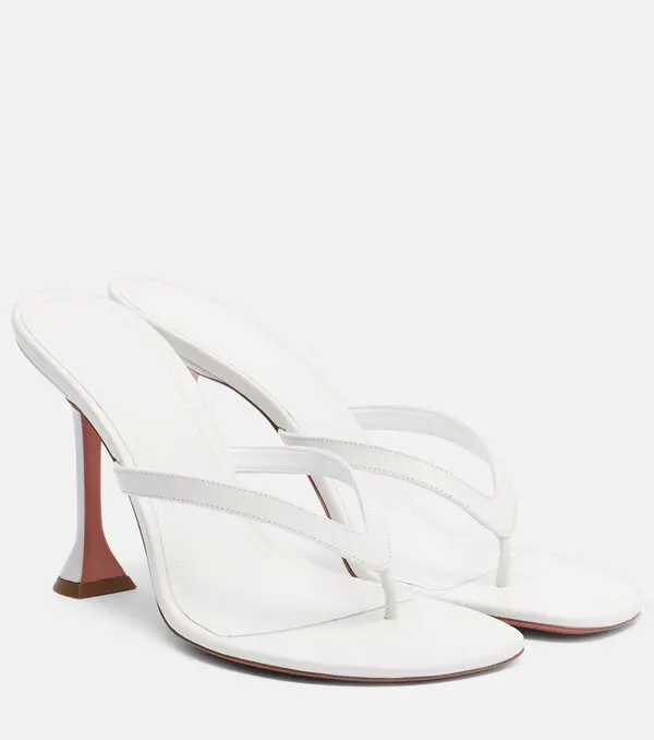 Amina Muaddi Juliette Leather Thong Sandals - White