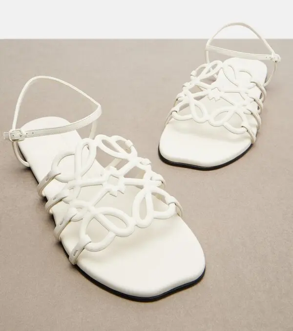Loewe Petal Anagram Leather Sandals - White