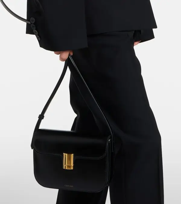 Calvin Klein Tilla Small Leather Shoulder Bag - Black