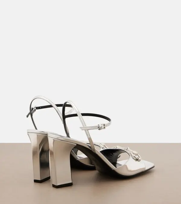 Gucci Signora Horsebit Metallic Leather Sandals - Silver