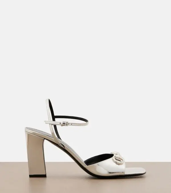 Gucci Signora Horsebit Metallic Leather Sandals - Silver
