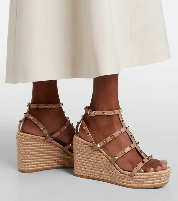 Valentino Garavani Rockstud Leather Wedge Sandals