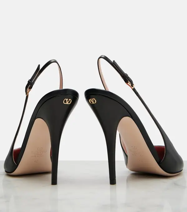 Valentino Garavani Leather Pointed Toe Slingback Pumps - Black