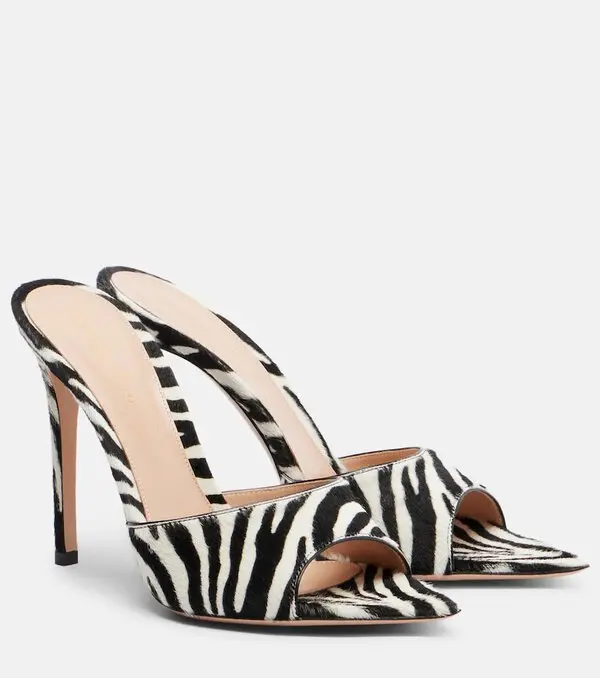 GIANVITO ROSSI Elle Zebra-print Calf Hair Mules - Black