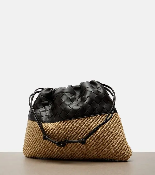 Bottega Veneta Small Raffia And Leather Pouch