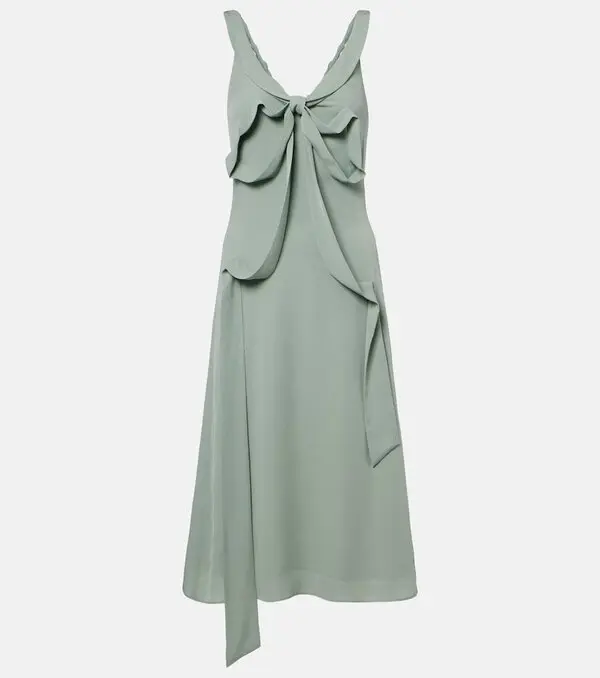 Acne Studios Bow-detail Silk Midi Dress In Sage - Green