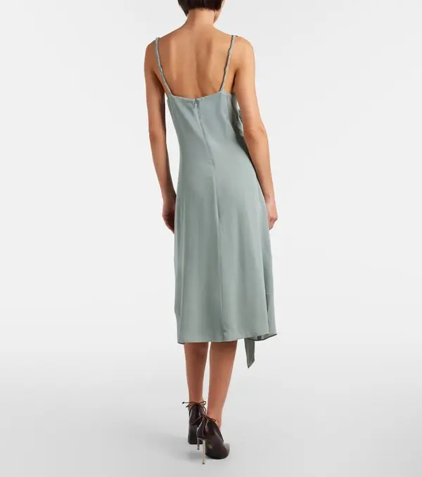 Acne Studios Bow-detail Silk Midi Dress In Sage