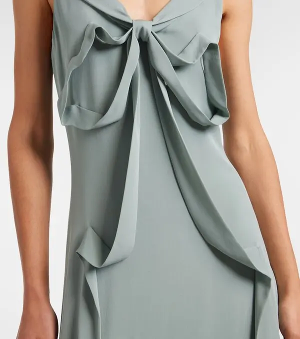 Acne Studios Bow-detail Silk Midi Dress In Sage