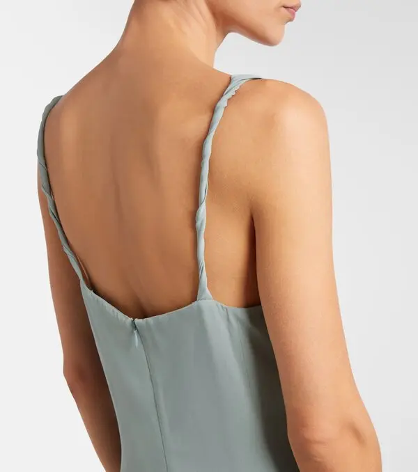 Acne Studios Bow-detail Silk Midi Dress In Sage