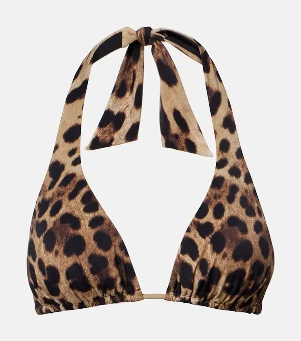 Dolce & Gabbana Leopard-print Triangle Bikini Top - Brown