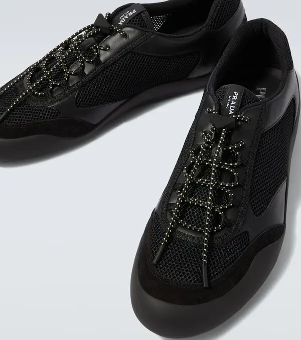 Prada Speedrock Leather-trimmed Sneakers - Black