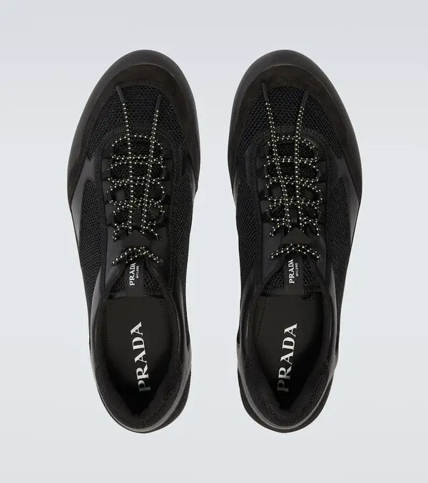 Prada Speedrock Leather-trimmed Sneakers - Black
