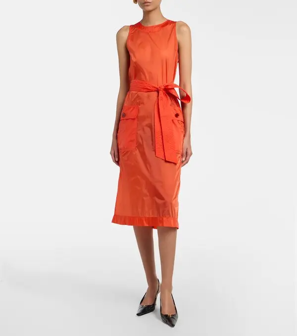 Saint Laurent Belted Midi Dress - Orange