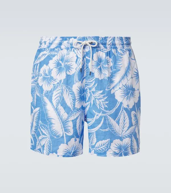 Polo Ralph Lauren Floral Linen Swim Trunks - Blue