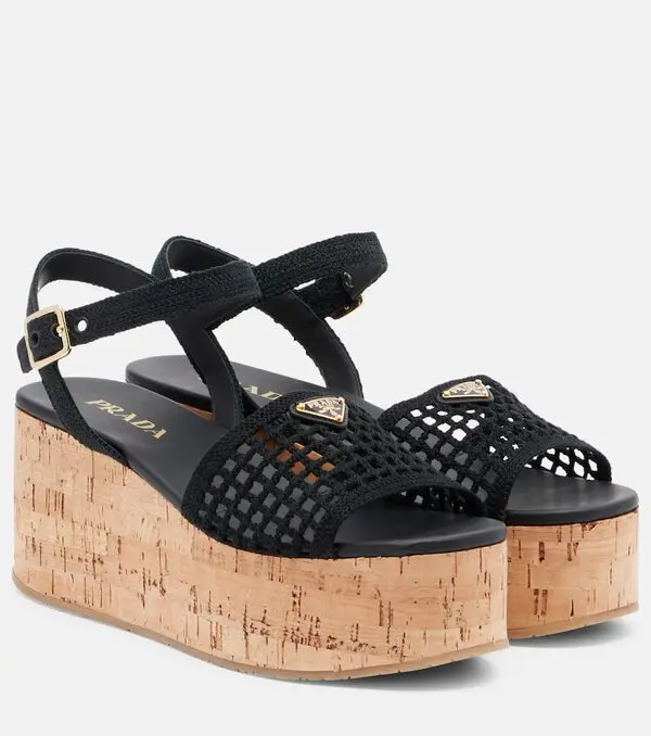 Prada Crochet Wedge Sandals