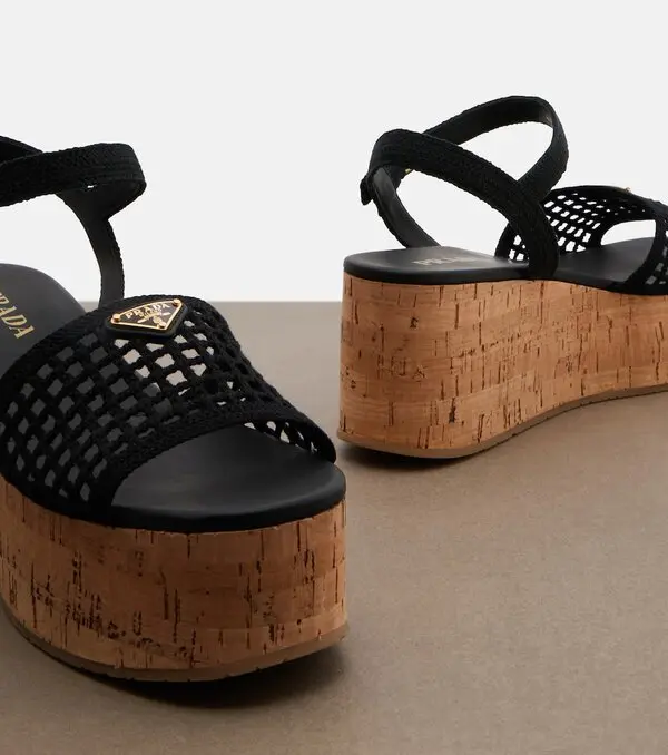 Prada Crochet Wedge Sandals