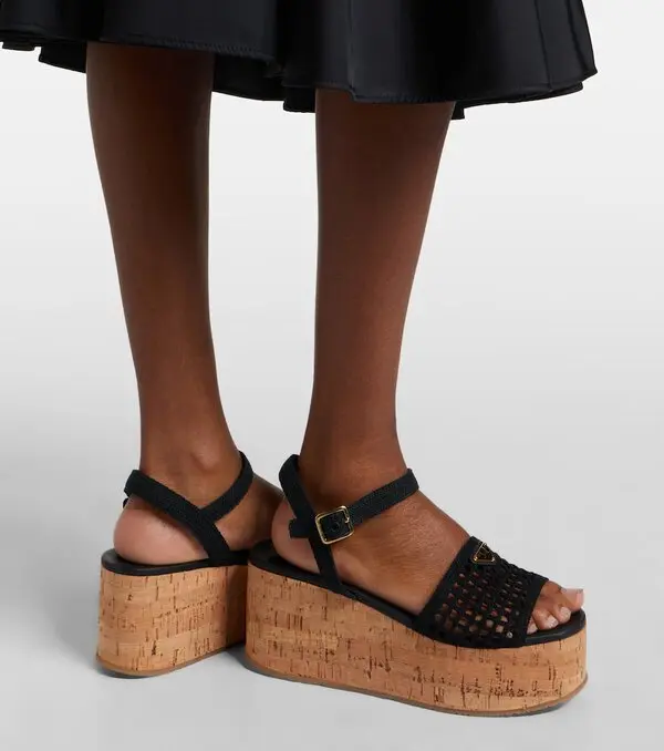 Prada Crochet Wedge Sandals
