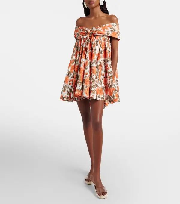 Chloé Floral Pleated Cotton Poplin Minidress