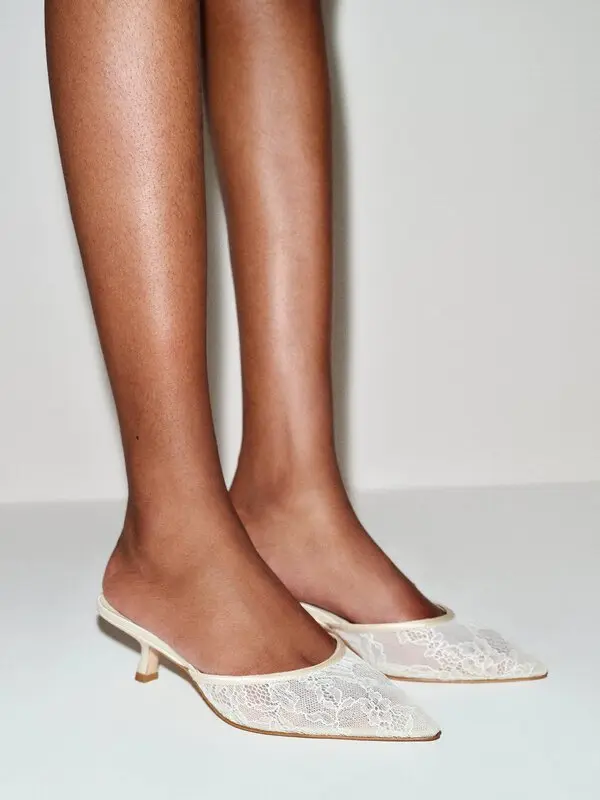 REFORMATION Wilda Kitten Mule In Lace - Ivory