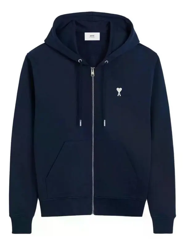 AMI Paris Logo Embroidered Zip-up Hoodie