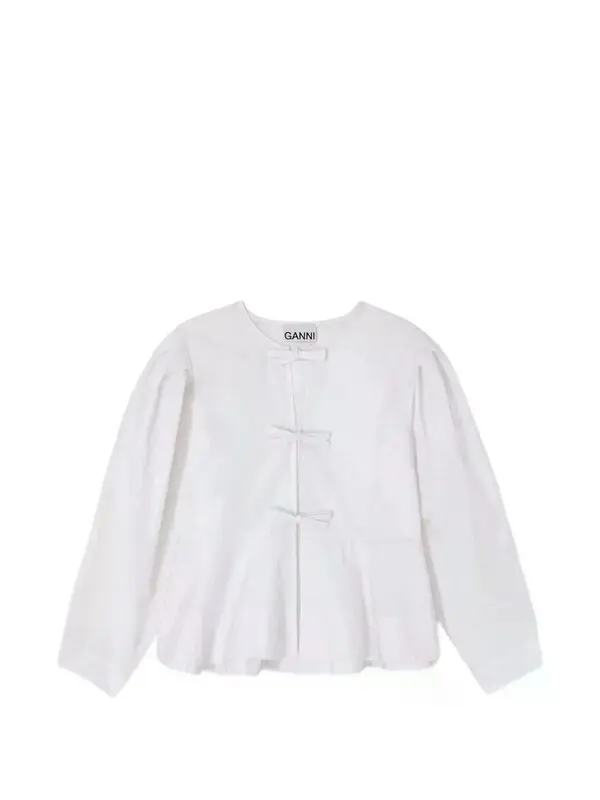 GANNI Peplum Hem Blouse With Bow Detail