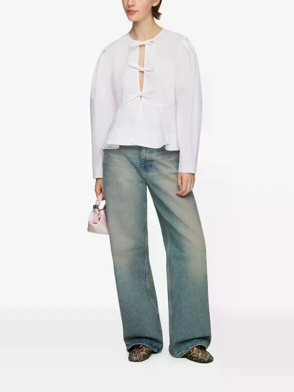 GANNI Peplum Hem Blouse With Bow Detail