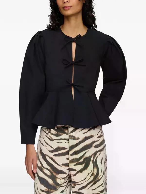GANNI Peplum Hem Blouse With Bow Detail - White