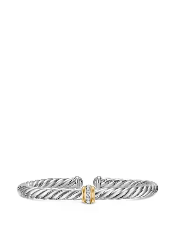 David Yurman Cable Classic Station Bracelet In Sterling And 14k Yellow Gold With Pave Diamonds - Silver