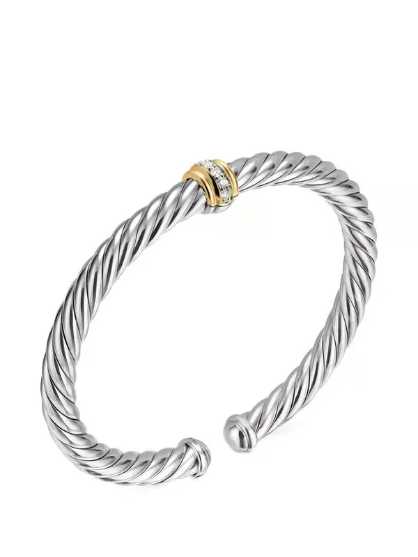 David Yurman Cable Classic Station Bracelet In Sterling And 14k Yellow Gold With Pave Diamonds