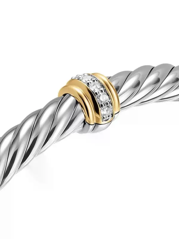 David Yurman Cable Classic Station Bracelet In Sterling And 14k Yellow Gold With Pave Diamonds