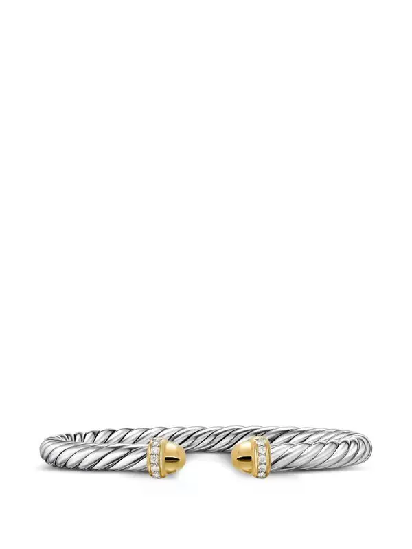 David Yurman Cable Flex® Bracelet In Sterling And 14k Yellow Gold With Diamonds - Silver