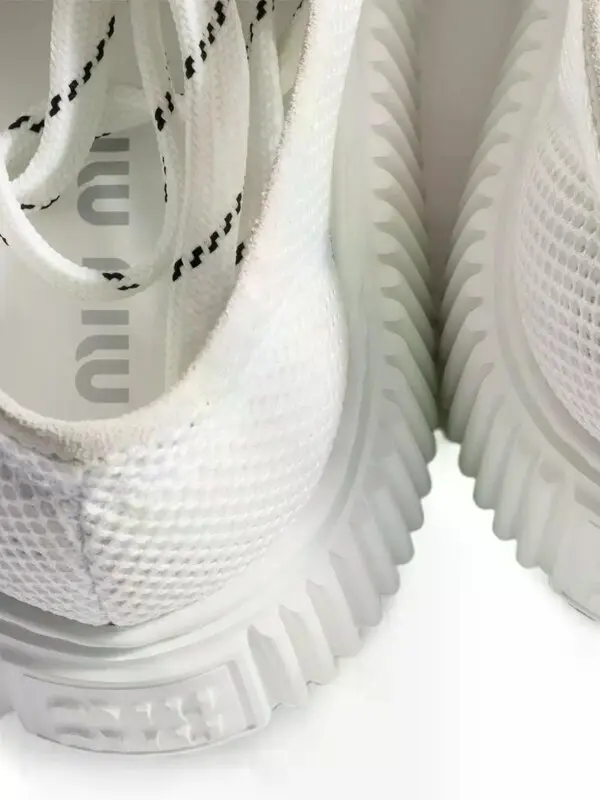Miu Miu Mesh Fabric Flatform Sneakers - White