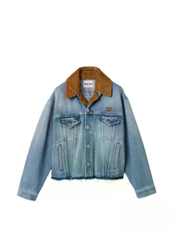 Miu Miu Washed Denim And Suede Blouson Jacket