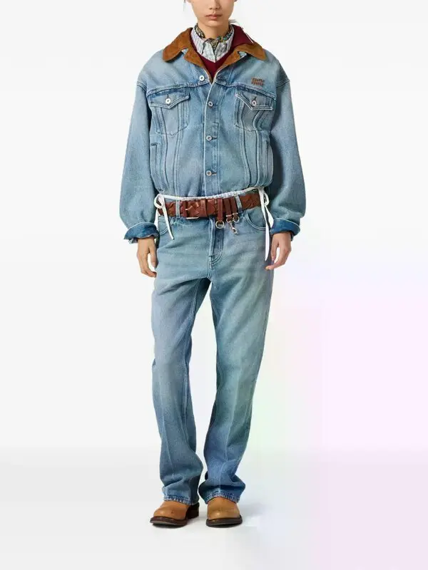 Miu Miu Washed Denim And Suede Blouson Jacket
