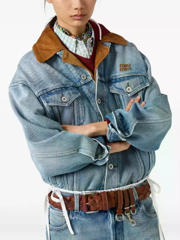 Miu Miu Washed Denim And Suede Blouson Jacket